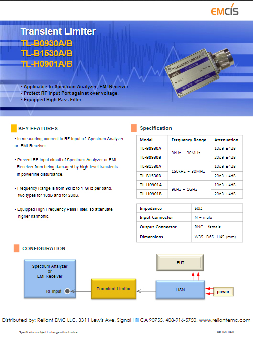 EMCIS-Transient Limiter - TL Series - Reliantemc
